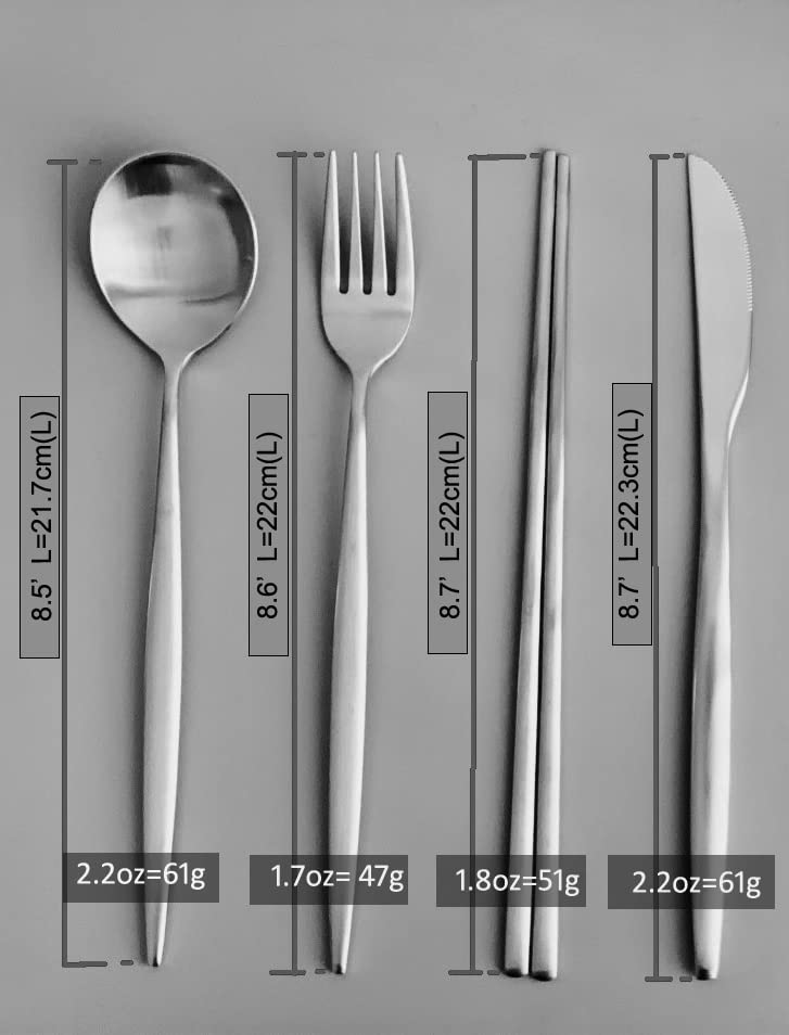 cozymomdeco Korean Made Stainless Steel Utensil Flatware Cutlery Korean Chopsticks and Spoon Set Fork Knife Spoon & Chopsticks, 4Pcs (Silver)