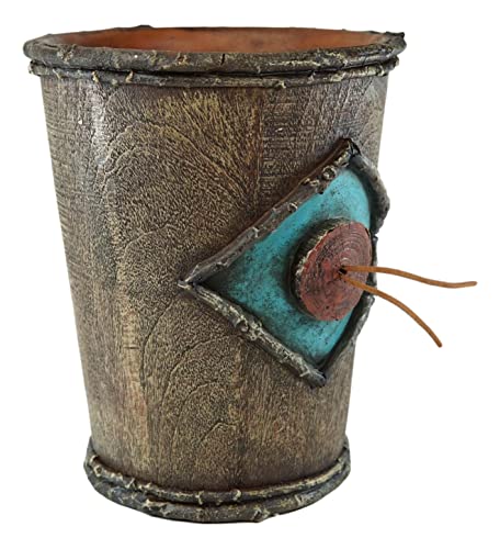 Ebros Gift Rustic Southwestern Old World Country Turquoise Bullseye with Branchwood Borders Faux Wood Bathroom Accessory Resin Sculpture (Dry Waste Basket Trash Bin)