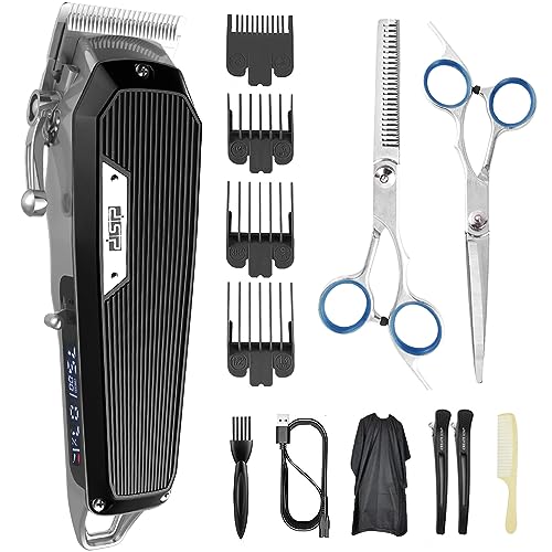 DSPĀ® Hair Clippers for Men Rechargeable Barber Clippers Professional Hair Cutting Kit Metal Shell Beard Trimmer Machine with LED Display & 1/8''-1/2'' Combs (Black)