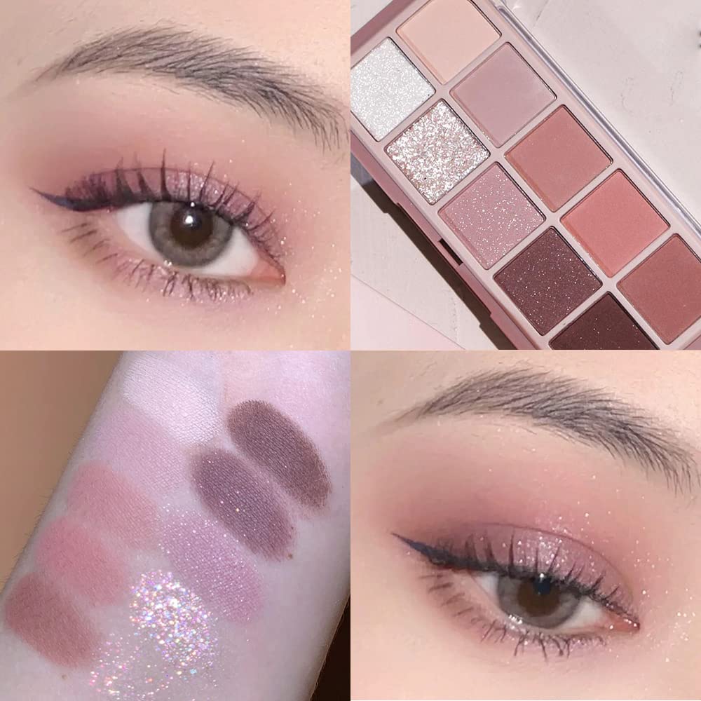 Erinde 10 Color Eyeshadow Palette Makeup - Matte Shimmer Glitter Eye Shadow, Ultra-Blendable, High Pigmented, Naturing-Looking, Neutral Nude Eyeshadow Palette with Brush, Smoke Purple Rose