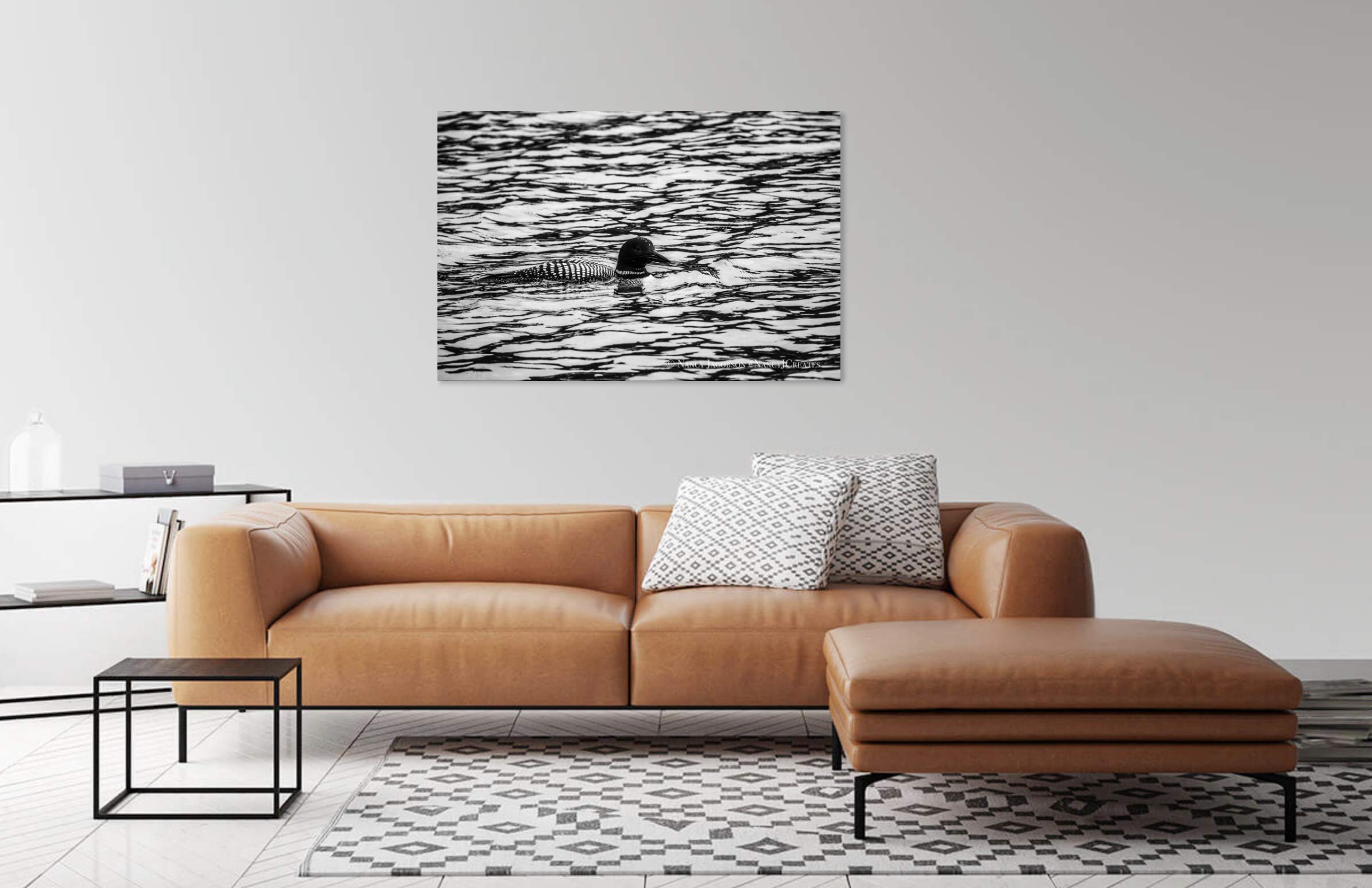 Black and White CANVAS Print Nature Photo Swimming Loon on Water Bird Photography Silver Gray Wall Art Monochrome Home Decor Ready to Hang