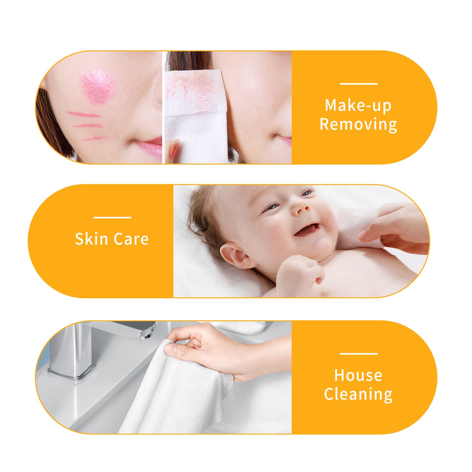 Disposable Face Towel, Facial Tissues, Wet Dry Face Cloths, Biodegradable Clean Towels, Makeup Remover Wipes Ultra Soft for Sensitive Skin, Extra Thick for Cleansing, Skincare and Makeup Removing