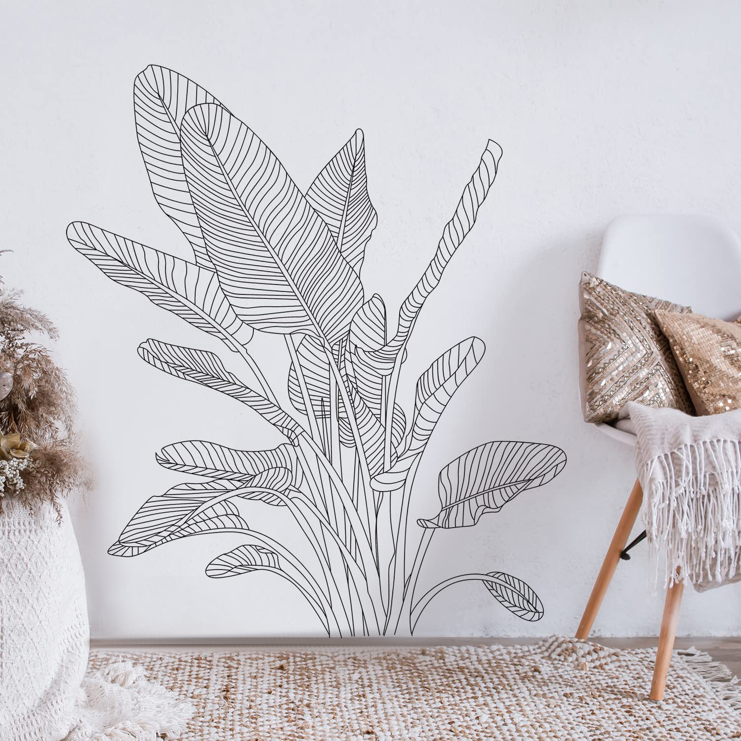 Supzone Simple Tropical Plants Wall Stickers Boho Modern Style Wall Decal Sketch Tropical Palm Leaves Wall Art Sticker for Bedroom Living Room Kitchen Sofa TV Backdrop Wall Decoration