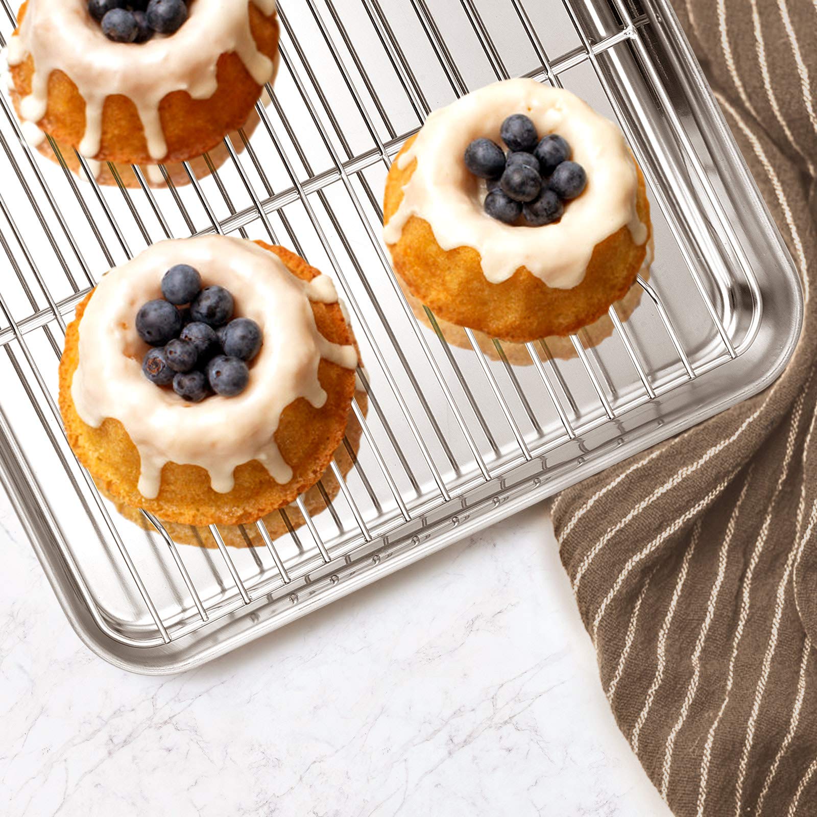 E-far Stainless Steel Bakeware Set, Metal Baking Pan Set of 9, Include Round/Square Cake Pans, Rectangle Baking Pan with Lid, Loaf Pan, Muffin Pan, Cookie Sheet with Rack, Dishwasher Safe