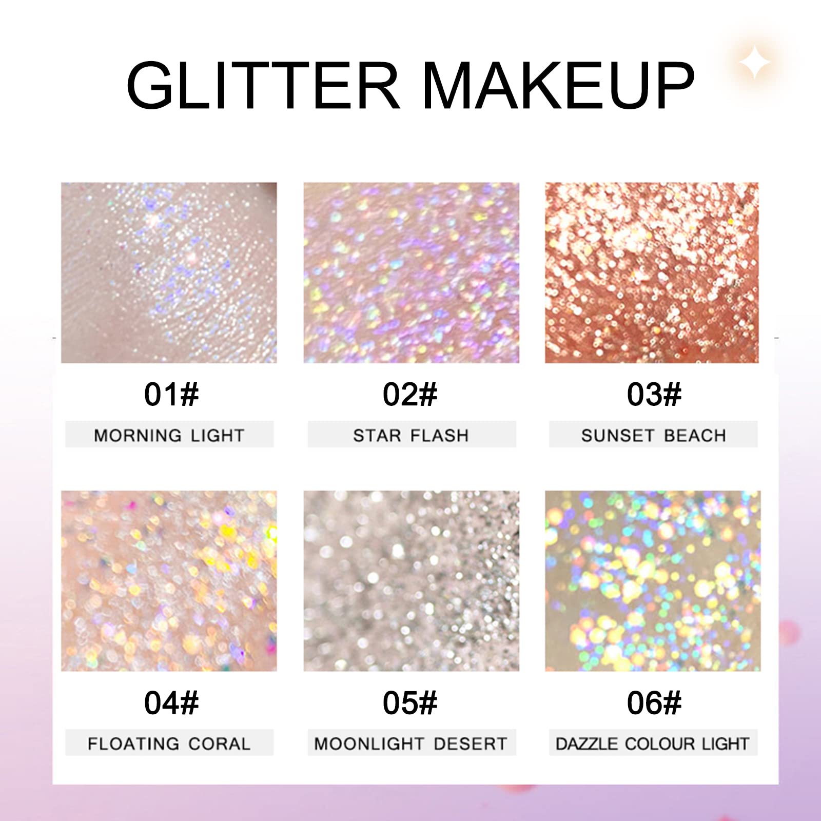 Erinde Liquid Glitter Eyeliner Eyeshadow, Shimmer Metallic Liquid Eye Shadow, Long Lasting, Easy to Apply, Quick Drying, Loose Glitter Glue for Korean Sparkle Tear Drop Makeup, 6PCS