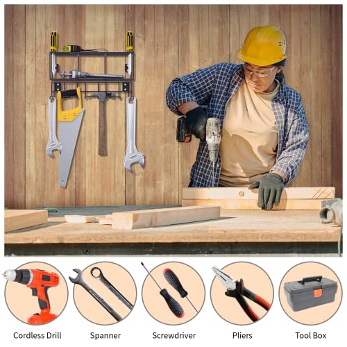 OMNINOVA Power Tool Organizer, 2 Pack Garage Tool Organizers and Storage with Screwdriver Holder, Drill Holder Wall Mount, Heavy Duty Metal Tool Shelf, Utility Storage Rack for Cordless Drill