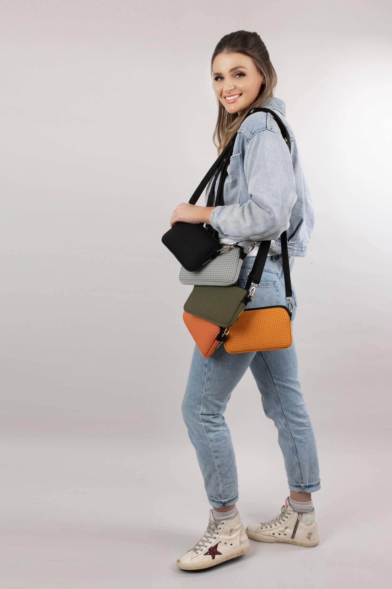 Somewhere Haute Mini Perforated Neoprene Clutch Crossbody Bag for Women (Pumpkin Orange)
