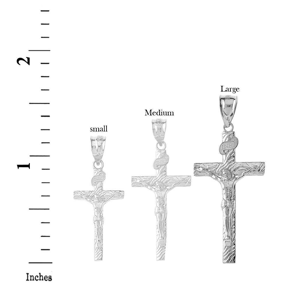 Claddagh Gold Solid 925 Sterling Silver Wood Textured Crucifix Cross Pendant (1.66")