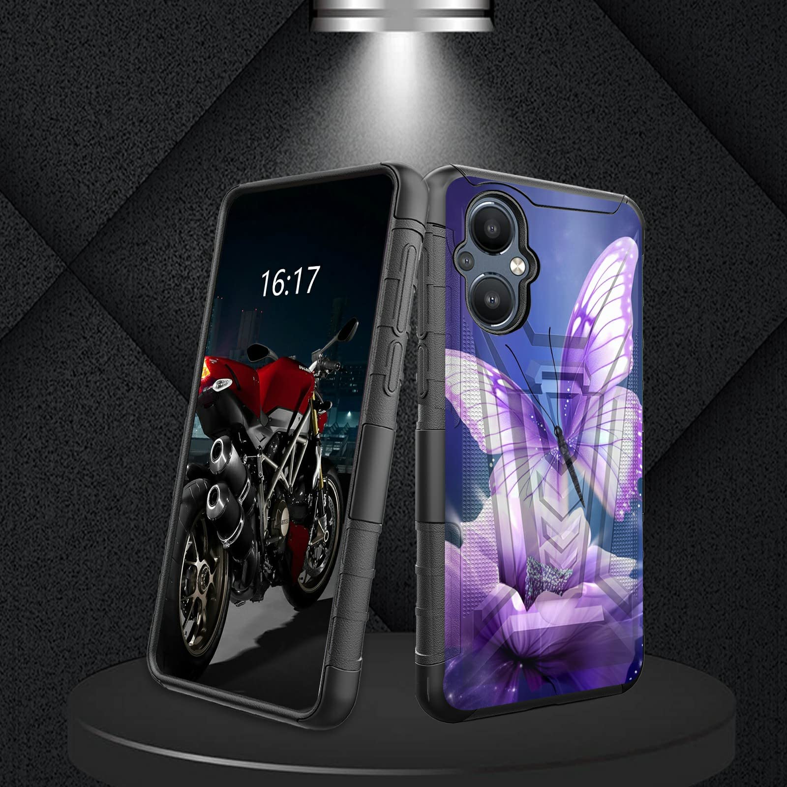 BREIDMKFM Case for OnePlus Nord N20 5G, with Tempered Glass Screen Protector Heavy Duty Built-in Kickstand Shockproof Phone Case for OnePlus Nord N20 5G 2022, Purple Butterfly Flower