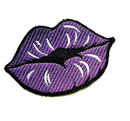 Nipitshop Patches Women Kiss Me Purple Lips Biting Lips Lipstick Cosmetic Sequin Cartoon Kids for Clothes Backpacks T-Shirt Jeans Skirt Vests Scarf Hat Bag