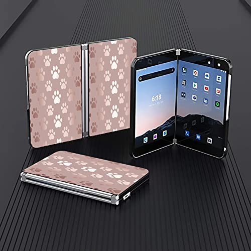 Case for Microsoft Surface Duo Case,Surface Duo Leather Case 2020, AIRWEE Ultra Slim Hard PC Back Case Protective Fold Cover for Microsoft Surface Duo,Pink Paw Print
