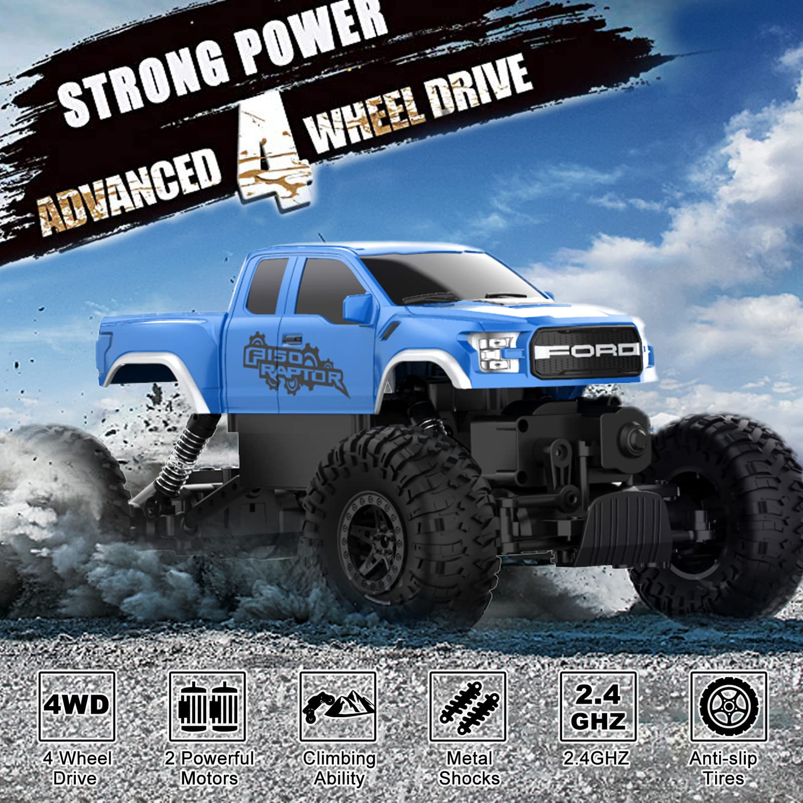 DOUBLE E Remote Control Truck Toy with Real Lights RC Cars Toys Gift RC Truck for Kids