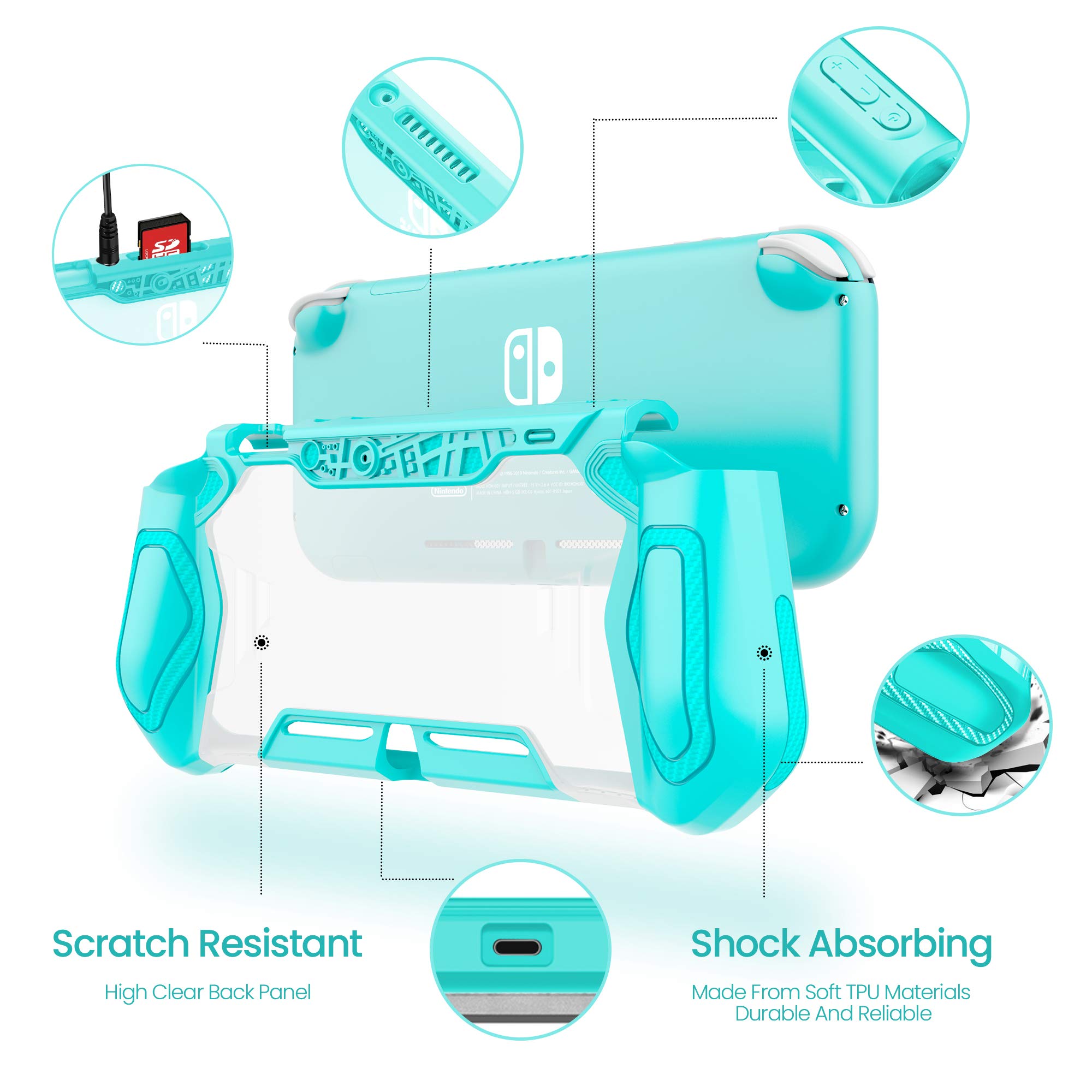 Switch Lite Protective Case for Nintendo Daily Gift (Ergonomic /Sturdy /Full Protection) Gift Idea Family Happy Hours Turquoise