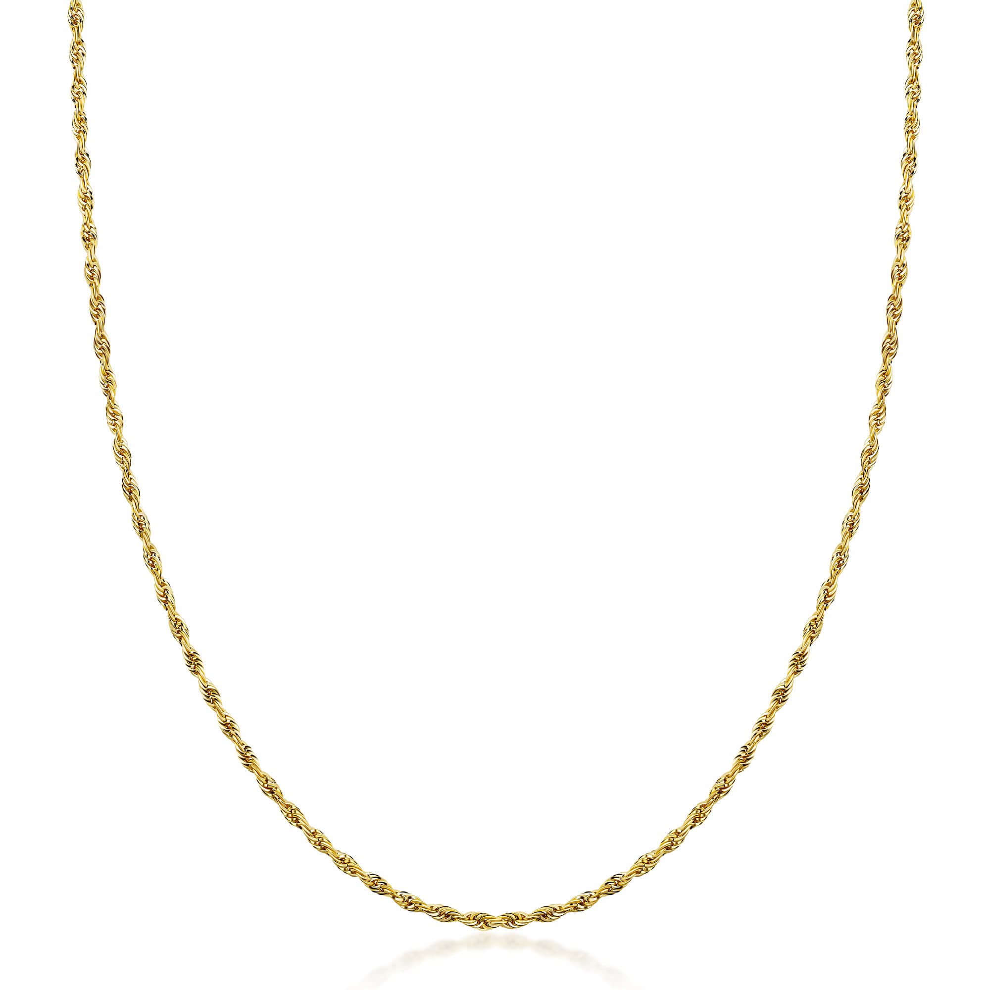 PORI JEWELERS 18K Yellow Gold 1.5MM, 1.8MM, 2MM, 2.5MM, 3MM, 4MM, or 5MM Diamond Cut Rope Chain Necklace Unisex Sizes 16"-30" (1.5MM, 20)