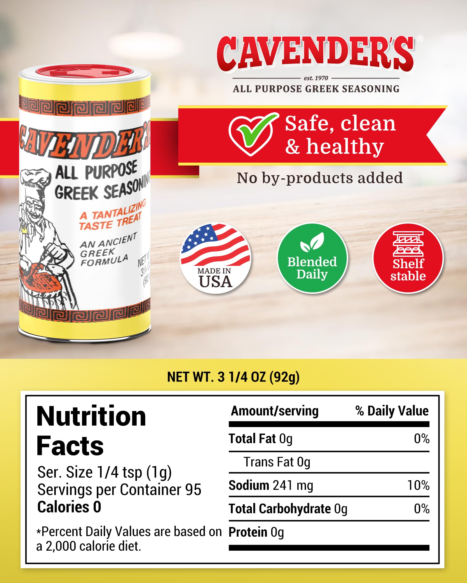 Cavender's All Purpose Greek Seasoning - 8 oz (pack of 4) and exclusive Cavender's Recipe 4 Pack box!!
