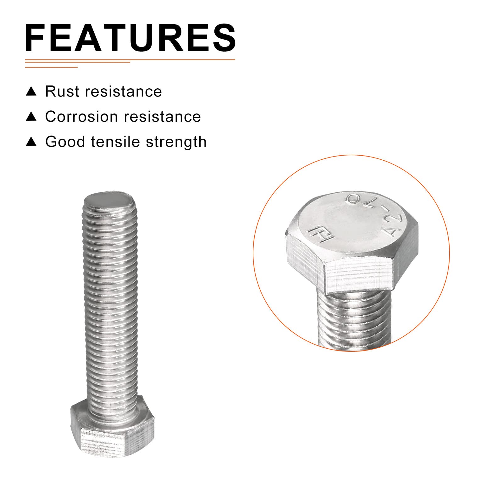 DTGN M16x70mm(DxH) Hex Bolts - 2Pack - Good for Machine Tools - 304 Stainless Steel Hexagon Head Screws