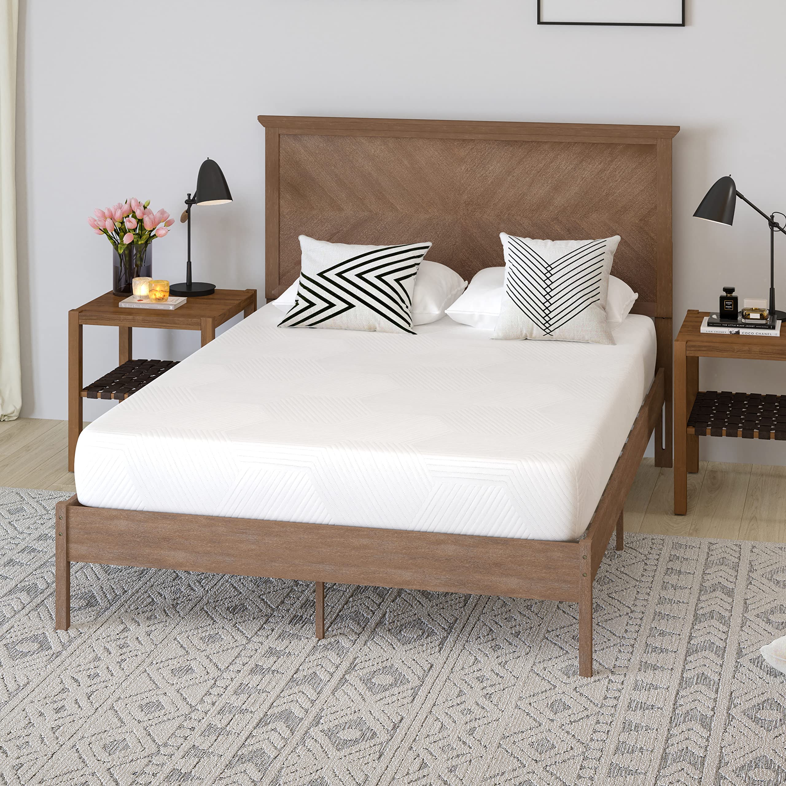 Merrick Lane Iris 8" Full Mattress - 6" Poly Base - Green Tea Cooling Gel - 2" Charcoal Infused Gel Memory Foam - CertiPUR-US Certified Foam - Mattress in a Box