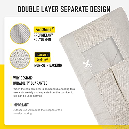 SUNROX LokGrip Non Slip Tufted Memory Foam Bench Cushion, FadeShield Water Resistant Durable Thicken Outdoor/Indoor Bench Seat Pads 42x16x4 inch, Cream