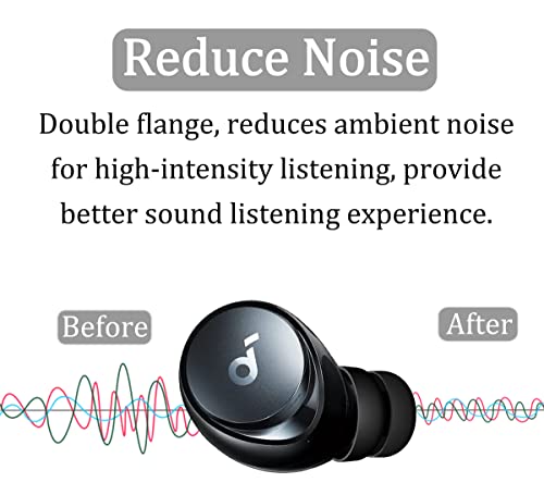 IiEXCEL Double Flange Compatible with Soundcore Space A40 Ear Tips, Noise Reduce Replacement Silicone Eartips Buds Cover Accessories Compatible with Soundcore Life P3 A1 Space A40 - S/M/L Black