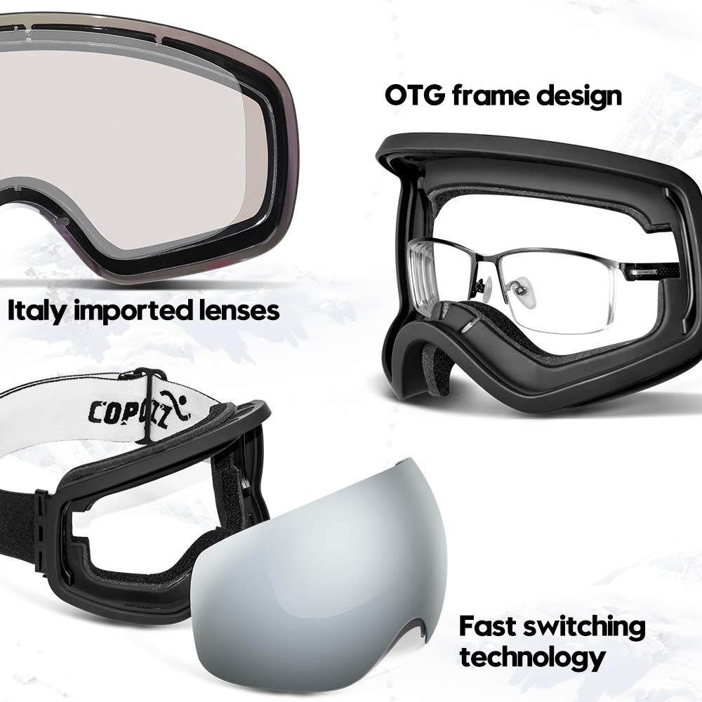 COPOZZ G7 OTG Ski Goggles, Frameless, Detachable Lenses Snow Snowboard Goggles, UV400 Protection for Men Women