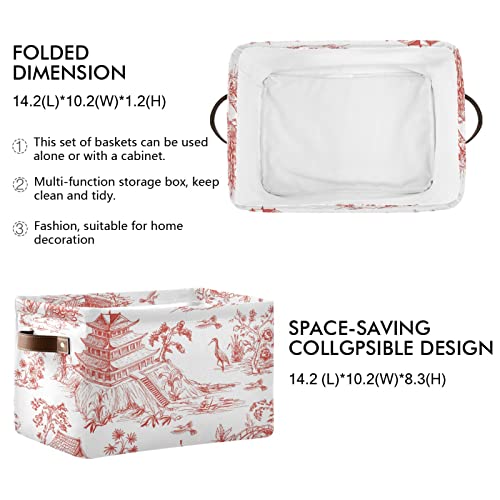 Kigai 2 Pack Storage Basket Chinoiserie Style Foldable Storage Box Laundry Hamper with Handle Toy Storage Bin for Home Closet Office Shelf