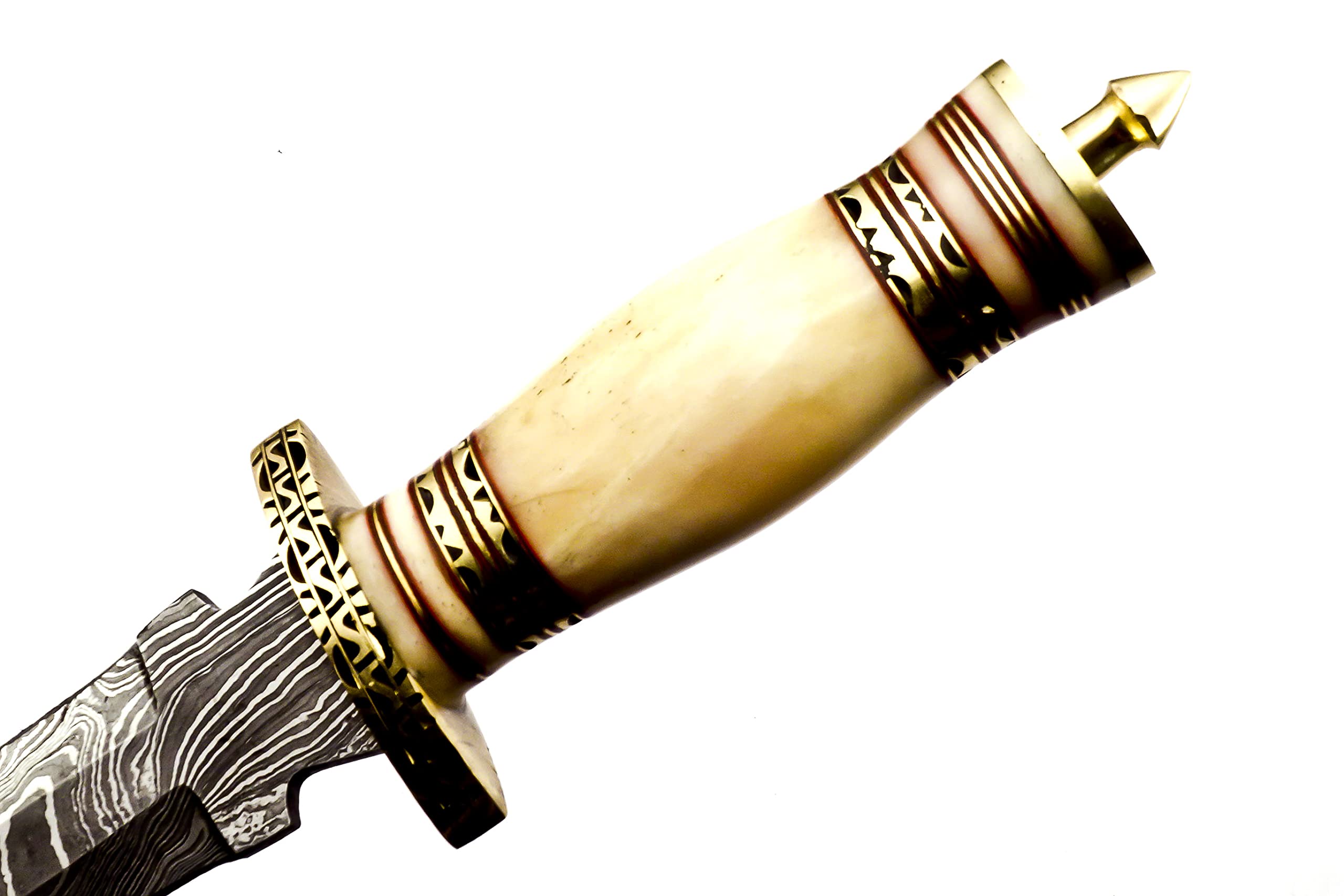 Damascus Steel Knife Handle Bone With Brass Guard A Beautiful Work Of Hunting Blade