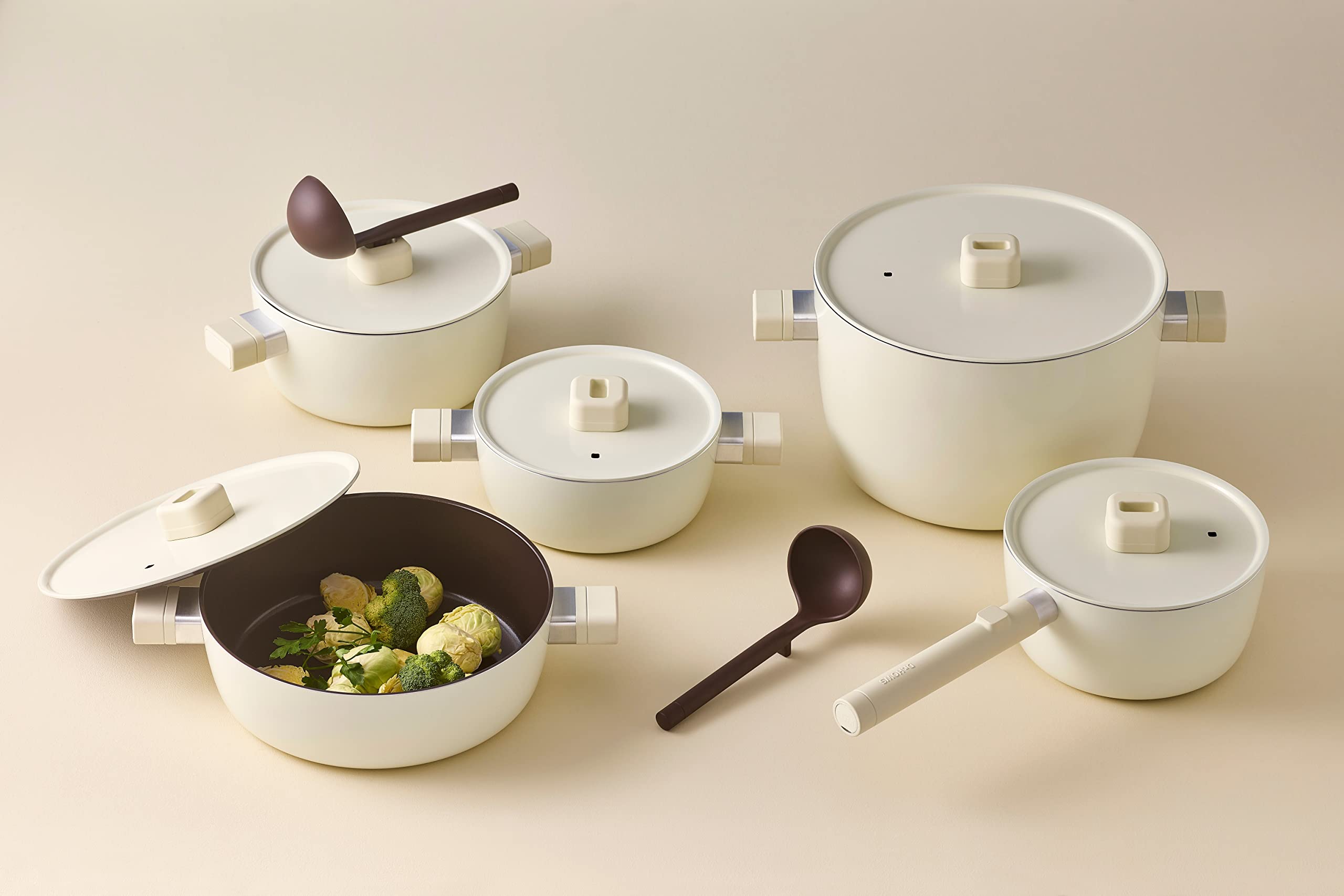 Dr.HOWS Lumi Ceramic Nonstick Pot with Lid 8 inch - Large Pot for Cooking with Rubber-Coated Handles, PFOA-Free - For Induction, Ceramic, Electric, Halogen and Gas Cooktops