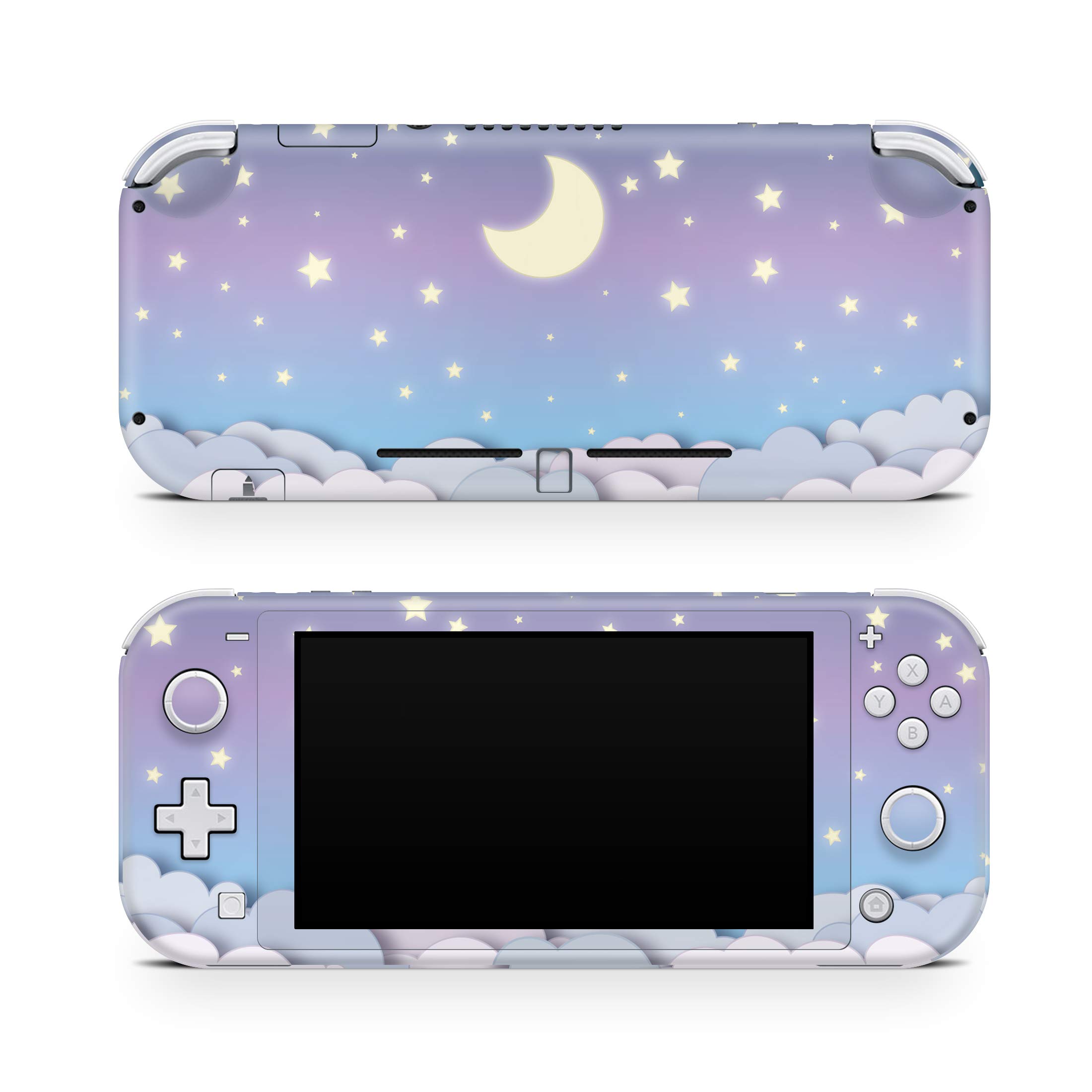 Tacky Design Clouds Decal Skin Compatible with Nintendo Switch Lite Skin Wrap, Pastel Starry Skin with Purple Sky and Moon for Nintendo Switch Lite Cover, Premium Vinyl 3M Full Wrap Decal.