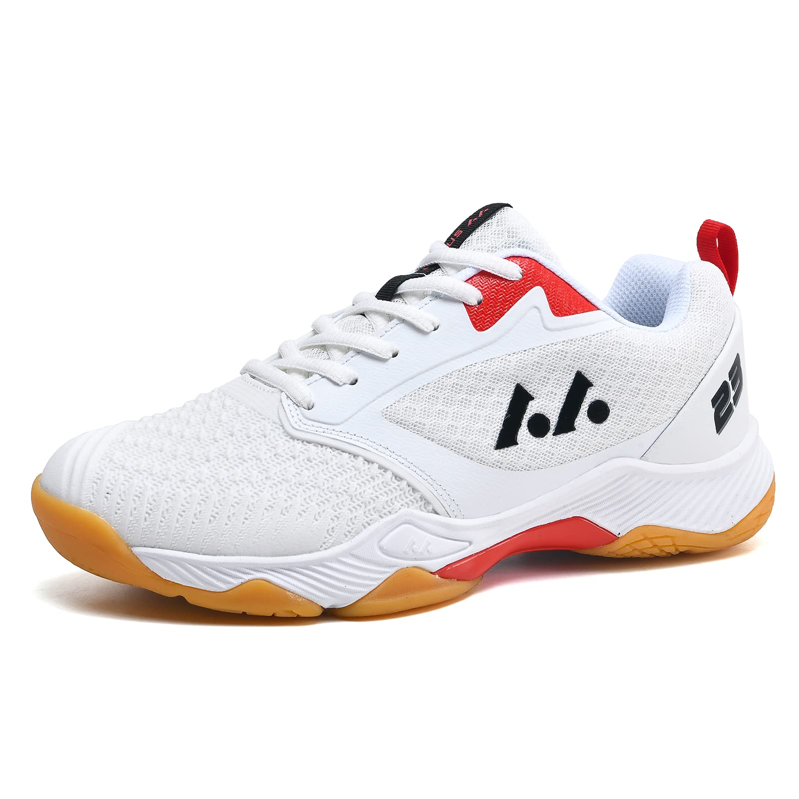 Condromly Women's Light 23 Lightweight Cushioning Non-Marking Pickleball Court Shoes (White/Red, 8)