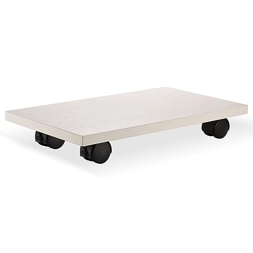 CPU Tower Stand with Lockable Wheels Under Desk Wooden CPU Holder Stand Cart for Office Home White