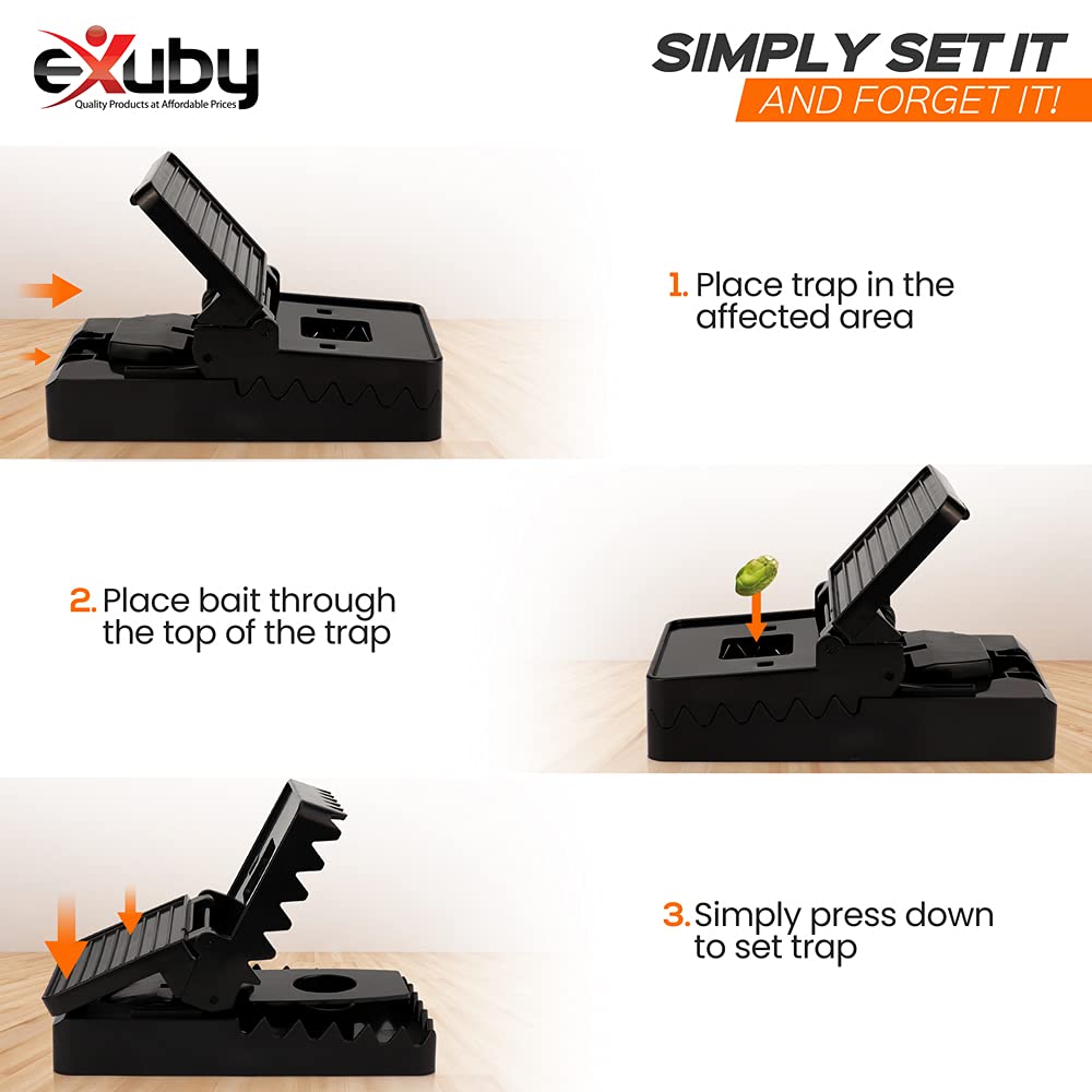 eXuby Jaws Extra Large Rat Traps (4 Pack) - Kills with Powerful Steel Spring - Setup in Seconds - Wash & Reuse Over & Over - Hands Free Disposal - No Harmful Poisons - Quick & Easy Bait Loading