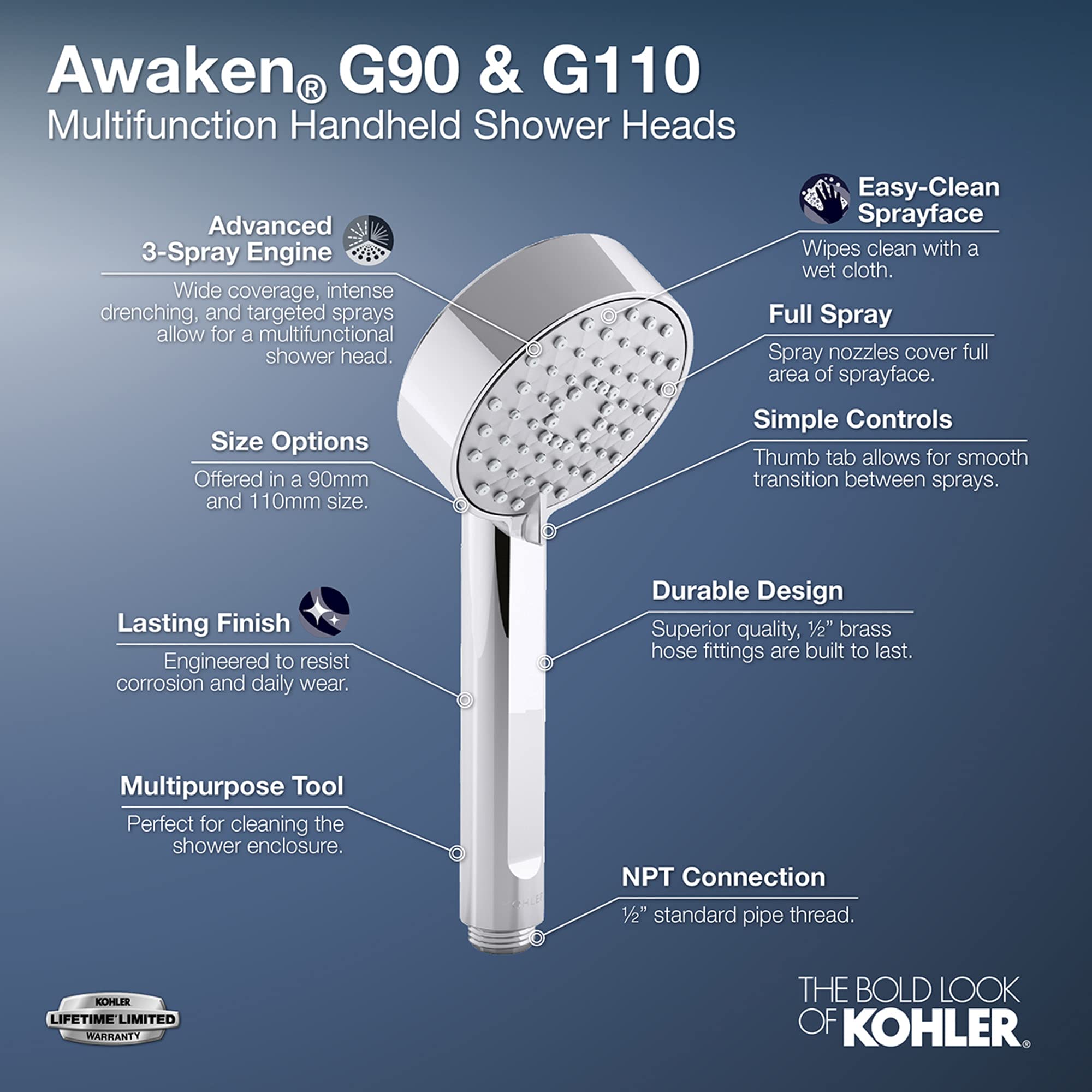 KOHLER AWAKEN® G90MF HANDSHOWER, 1.75GPM