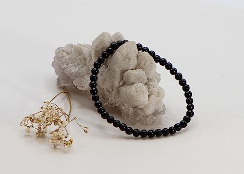 LTC Designs Smooth Round 4 mm Black Onyx Stretch Bracelet,7 'for Men, Women,and Teens