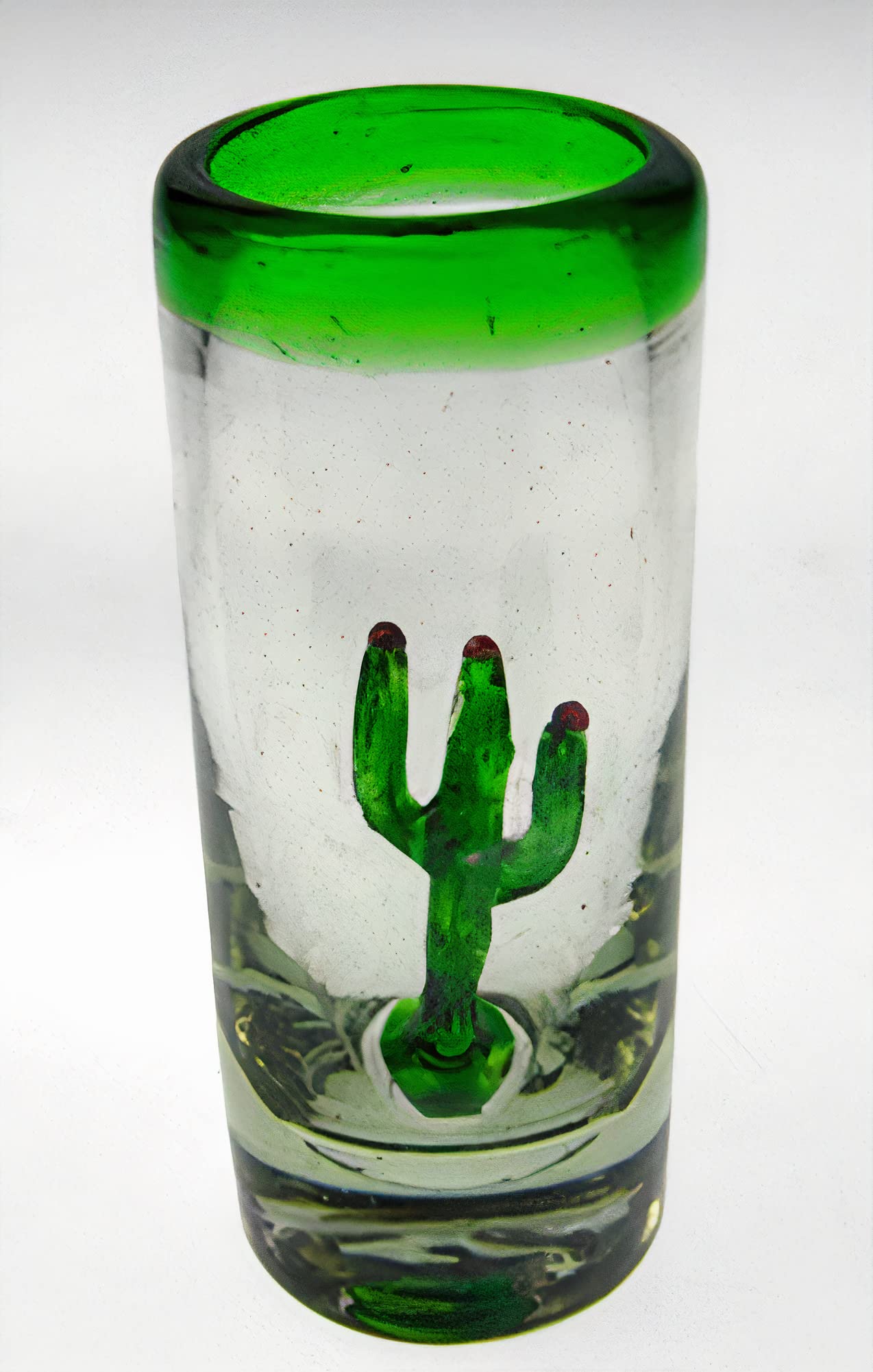 Eye4Art Shot Glasses, Dos Three Amigos Cactus, Green Rim, Mexico Set of 6