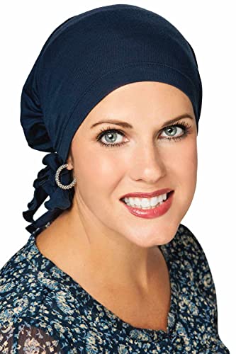 Cardani Easy On Pre Tied Head Scarf Bamboo Viscose Ready Tie Scarves - Luxury Bamboo - Midnight Blue