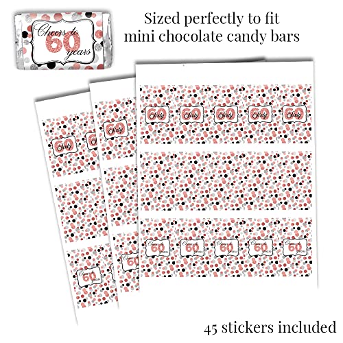 Confetti Rose Gold Polka Dot 60th Birthday Party Sticker Bundle Kit - 429 pieces!!! Includes 60 2" Circle Stickers for Favors & Goodie Bags, 45 Mini Candy Bar Wrappers & 324 Round Candy Kiss Stickers