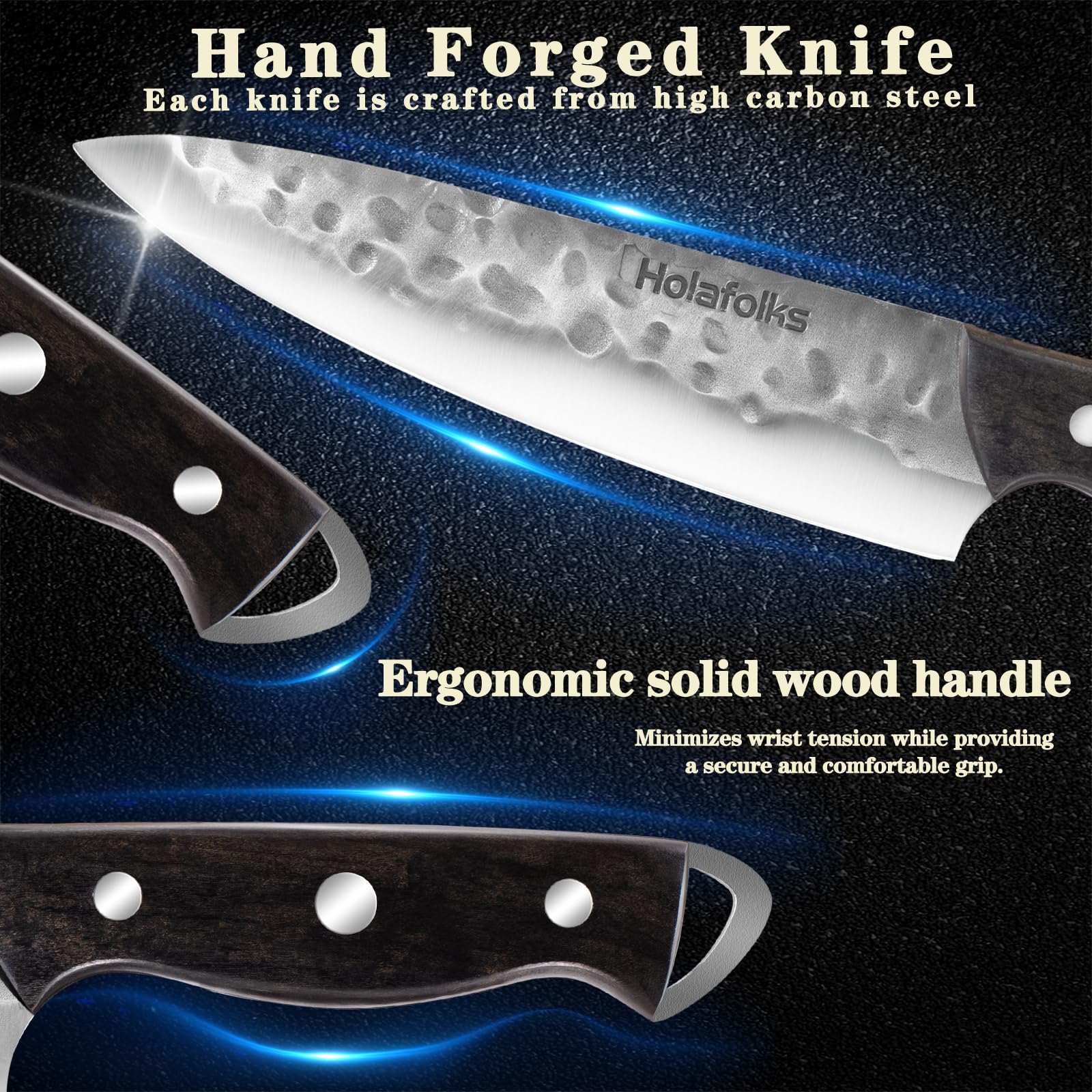 HolaFolks Chef Knife, 8 Inch Professional Kitchen Knife High Carbon Stainless Steel Butcher Knife Ultra-Sharp Boning Knife with Ergonomic Handle Gift Box Home Restaurant