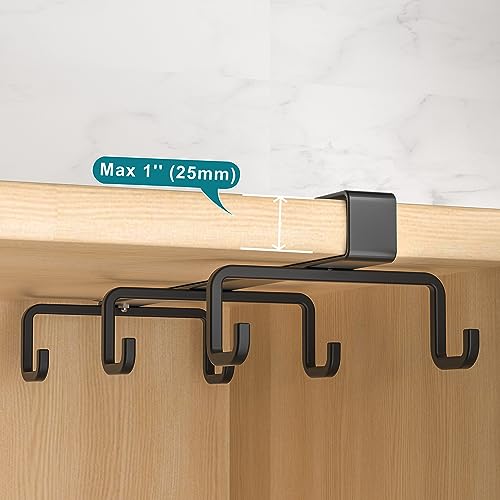 ECROCY Mug Holder Under Cabinet, 2pcs Mug Organizer for Kitchen Cabinet with Extra Large Hook Distance, Fit for 1 Inch Thickness Flat Buttom Cabinet Without Any Lip