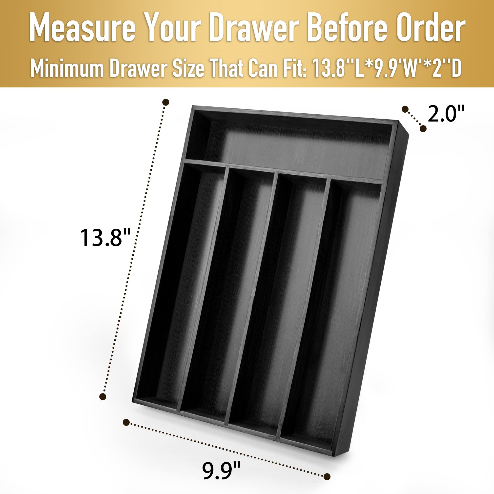 Conflech Silverware Organizer 10 Inch Bamboo Kitchen Drawer Organizer Utensil Organizer Silverware Holder Cutlery Organizer in drawer Flatware Organizer Tray Black