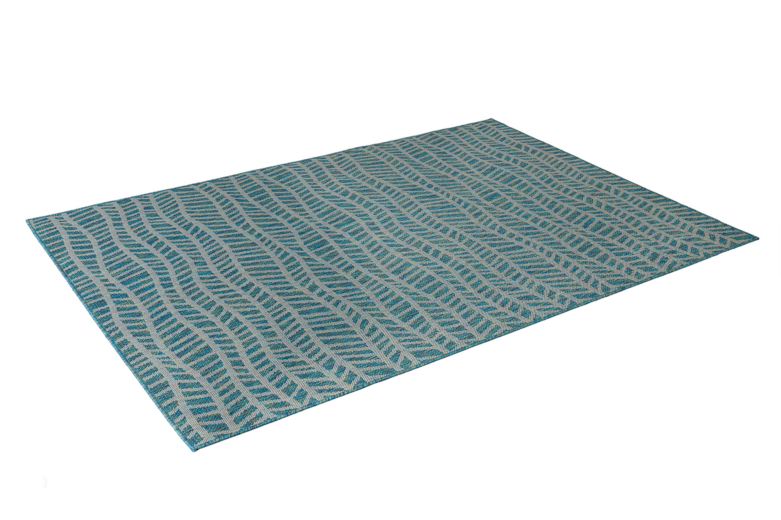 HOMEGNOME Indoor Outdoor geo Wave Rug (5'3"x7'6", Ocean Blue)