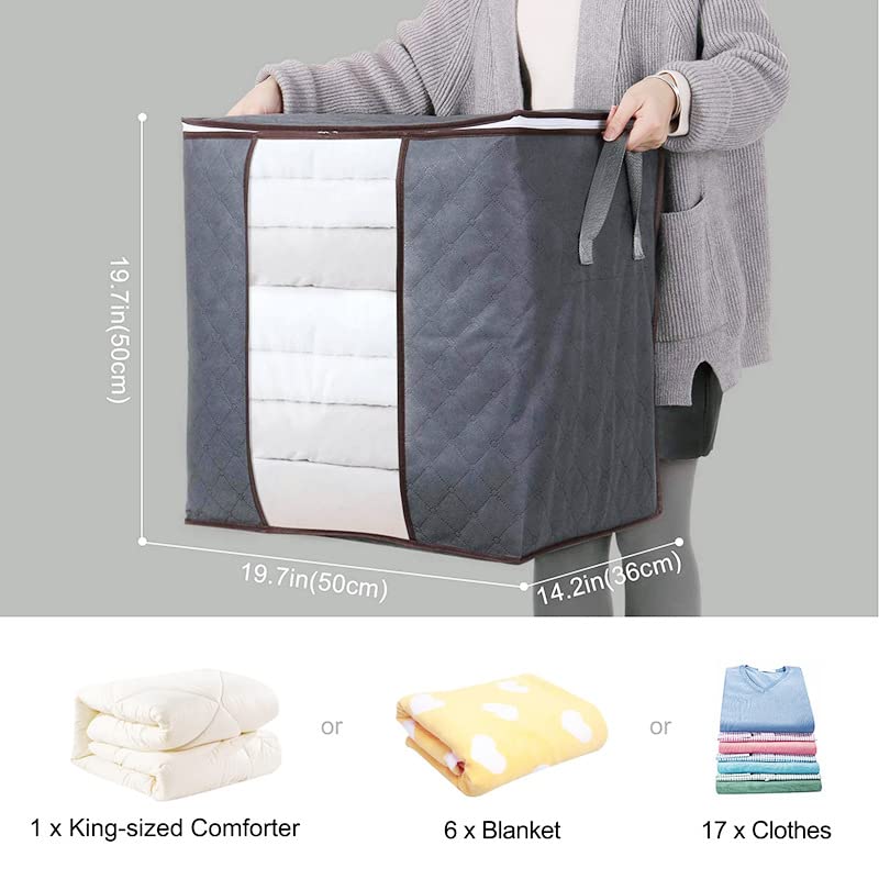 Micilelife Clothes Storage Bag 90L Large Storage Bags Closet Organizers and Storage,3-Pack, Gray,Foldable Organizer, With Clear Window,Suitable for Finishing Of Household ItemsReinforced Thick and Durable Organizer, Suitable for Finishing the Bedrooms,To