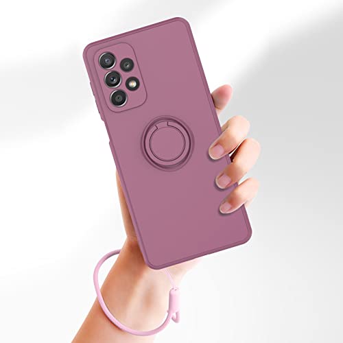 YisrLery Compatible with Samsung Galaxy A13 4G Case with Ring Kickstand and 2 Tempered Glass Screen Protector, Liquid Silicone Samsung A13 Case Microfiber Linner Anti-Scratch Shockproof Case Purple