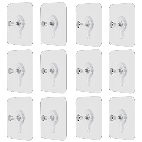 OOTSR 12-Set Adhesive Screws Stickers for Picture Frame, Wall Mount Hanging Nails Straight Hooks for Kitchen Shower Room Tile Wall, No-Trace Transparent Sticker, Detachable and Removable