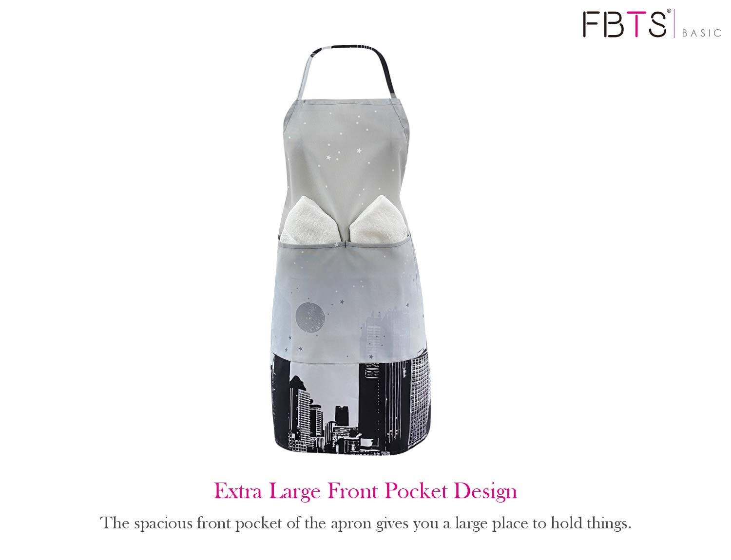 FBTS Basic Pack of 3 Adjustable Aprons for Women and Men, Water Resistant Aprons with 2 Pockets for Kitchen Cooking Baking Housework BBQ Drawing