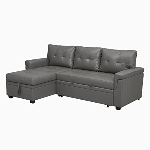 Naomi Home Laura Sectional Sleeper Sofa with Pull Out Bed, Reversible Sleeper Sectional Sofa Bed, Best Sleeper Sofa Couch with 168L Storage, L-Shape Pull Out Couch Bed Sleeper Sofa β Air Leather/Gray