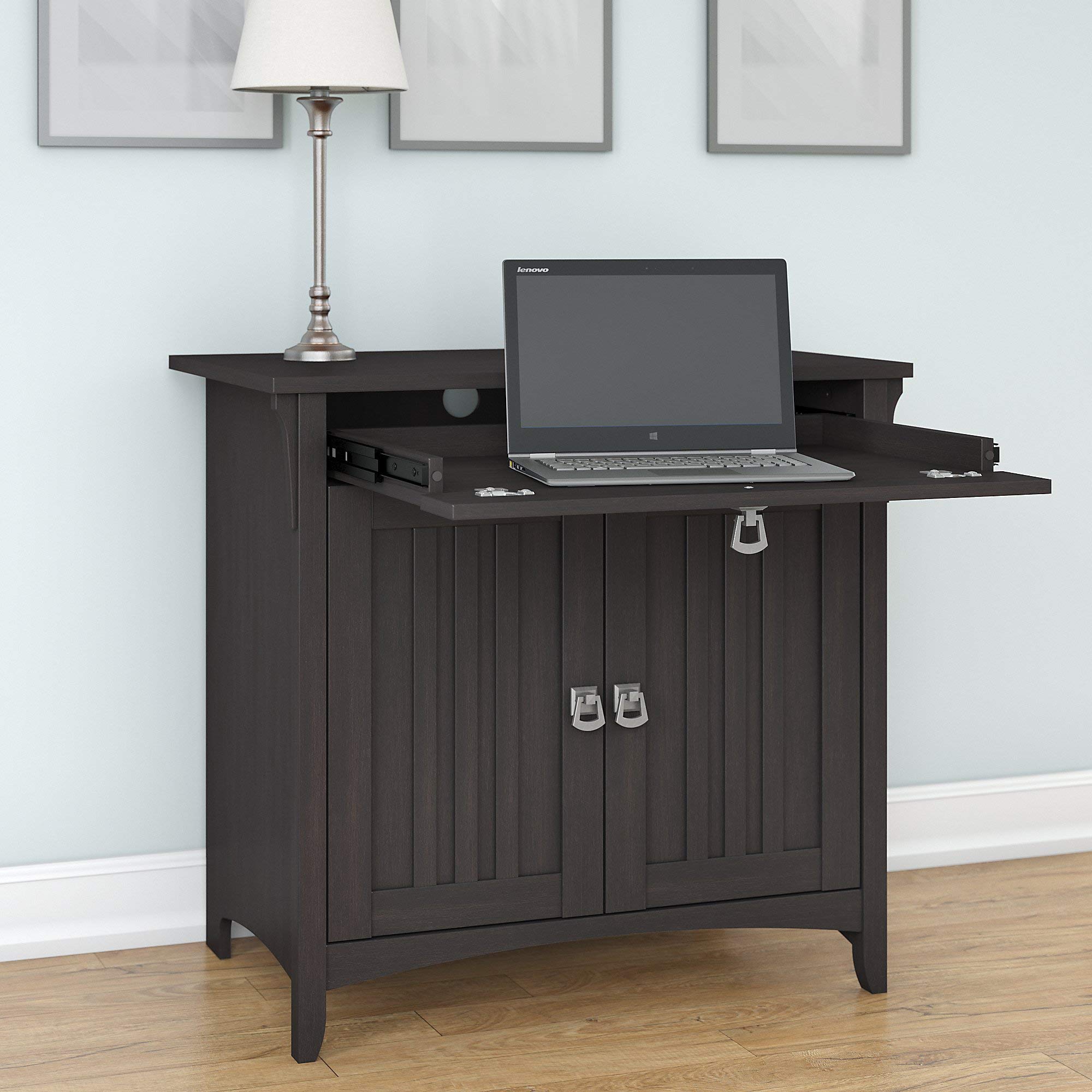 Bush Furniture Salinas Secretary Desk with Keyboard Tray and Storage Cabinet in Vintage Black