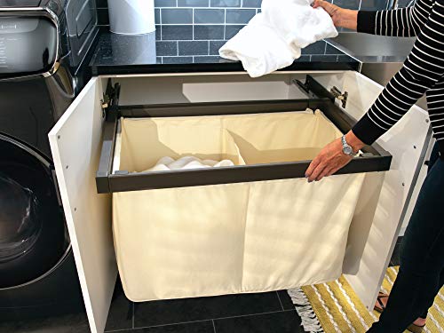NewAge Products Home Cabinet 18 in. Pull-Out Laundry Hamper Basket, Steel Alloy Frame with Durable Canvas Bag, Beige, 80641
