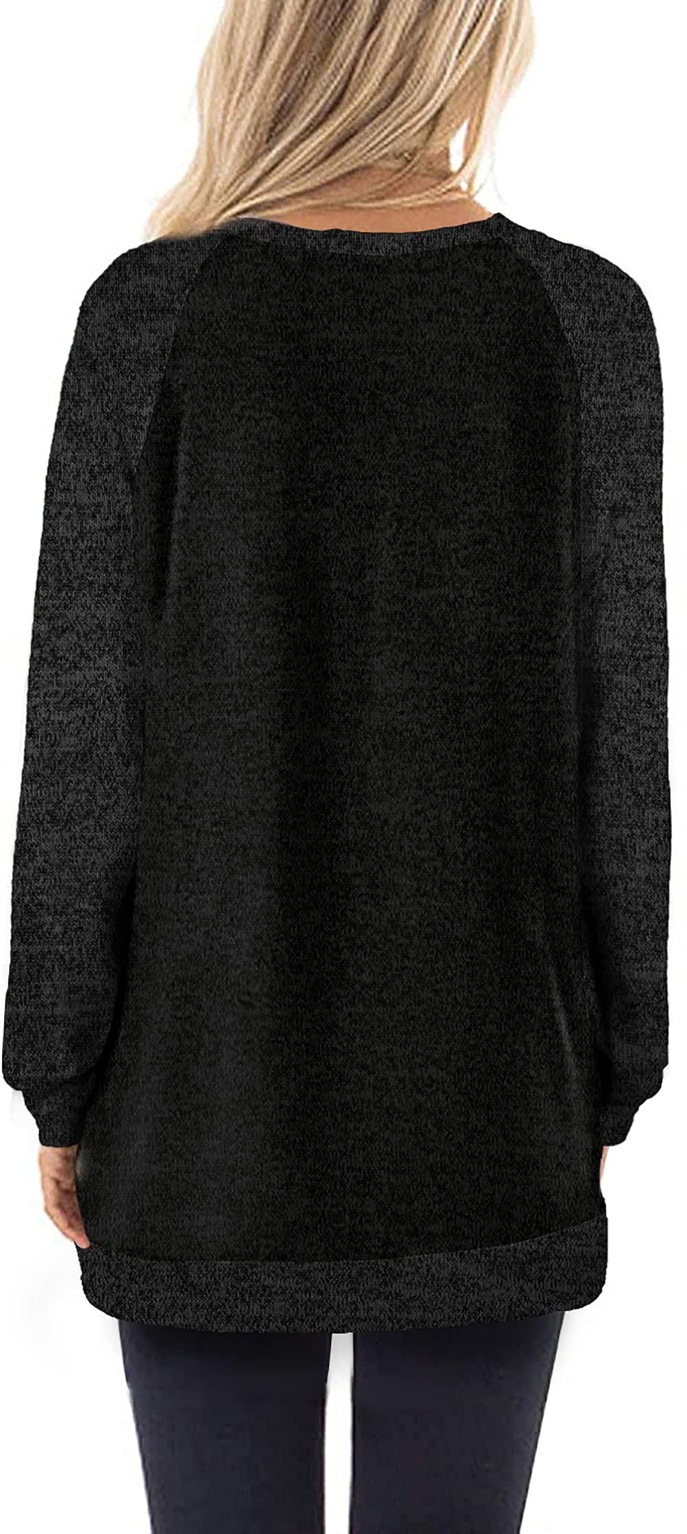 Crewneck Sweatshirt Women, Oversized Long Sleeve Tunic Tops with Pockets Black S