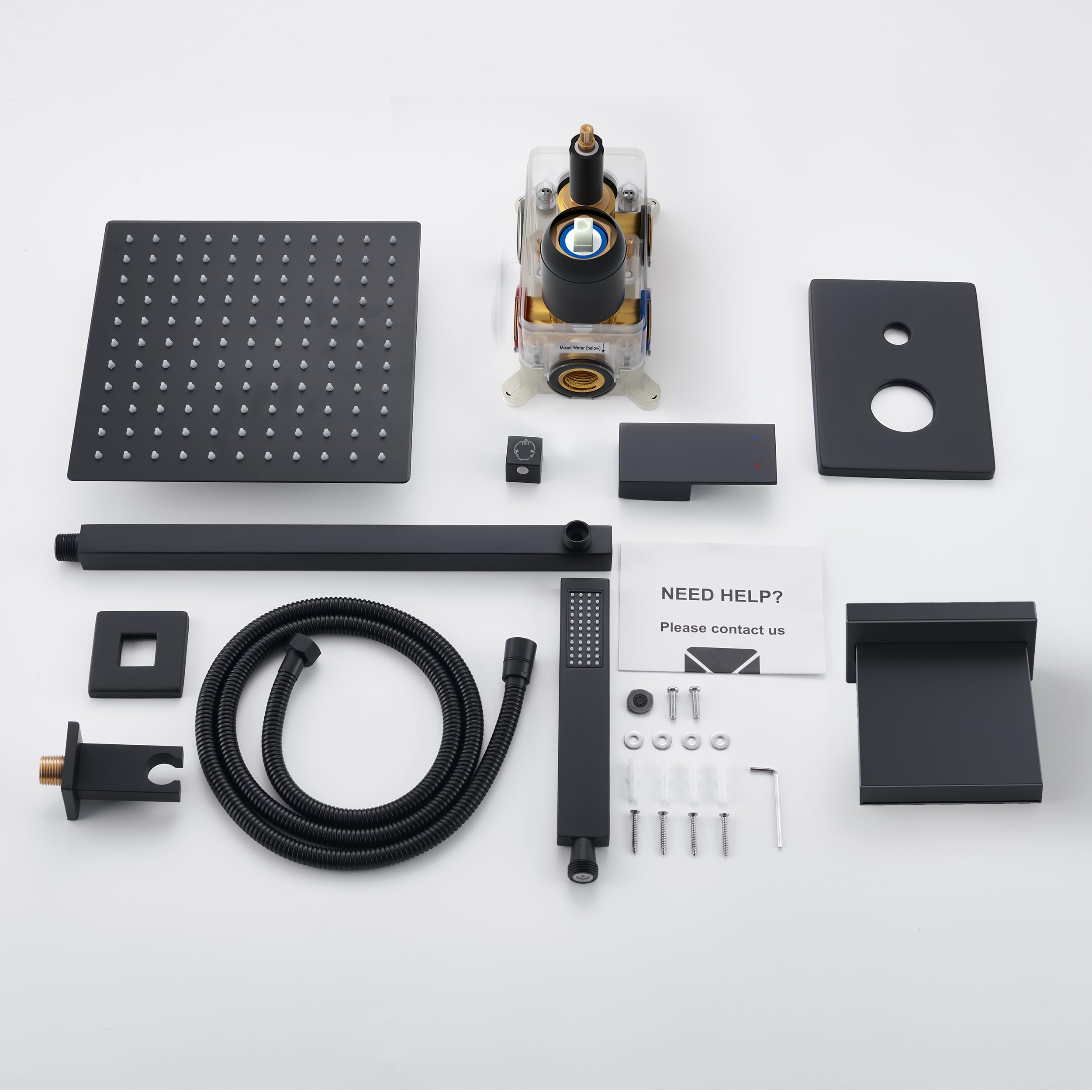 Holispa Black Shower System with Tub Spout, All Metal Tub Shower Faucet Set with 10β Rain Shower Head and Handheld Spray combo, Wall Mounted Tub Shower Systems with Valve and Trim Kit, Matte Black