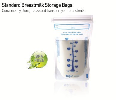Unimom 60 Breast Milk Storage Bags - Self Standing, Freezer Safe, Leak Proof Zip Top Closure, Pre Sterilized, BPA Free, Marked Measurements – 7oz – by Unimom